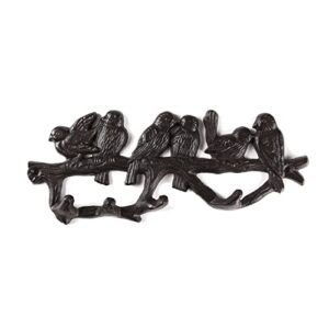 brasstar cast iron 4 coat hooks love birds on branch wall hanging for coats, bags, hats, towels, keys, flowerpots, rustic brown indoor outdoor decoration tqgjpt275