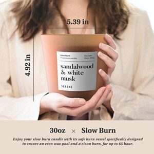 Hidden Label Large Scented Candle, Sandalwood & White Musk, 30oz 3 Wick Huge Candle, Huge Slow Burn Natural Soy Candles for Home Scented