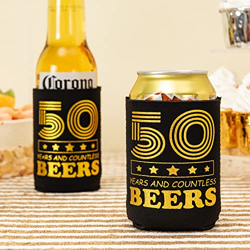 Crisky 50th Birthday Can Cooler Happy 50th Birthday Decorations for Men, Can Coolies Beverage Sleeve for 50 Year Old Birthday Gift Ideas Birthday Party Favors for Him, 12 Pack, Black & Gold