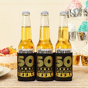 Crisky 50th Birthday Can Cooler Happy 50th Birthday Decorations for Men, Can Coolies Beverage Sleeve for 50 Year Old Birthday Gift Ideas Birthday Party Favors for Him, 12 Pack, Black & Gold