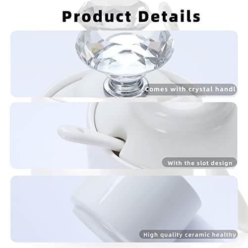 ONTUBE Porcelain Sugar and Creamer with tray and Crystal Lid Set of 4, Silver