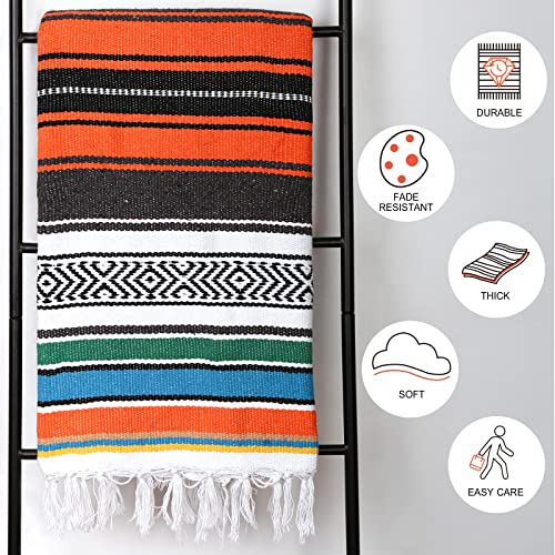 ThermaSnug Mexican Blanket - Handwoven Serape Blanket Perfect as Yoga Blanket, Bed Blanket, Hiking Blanket, Party Decoration Table Runner (Orange, 1 Pack)