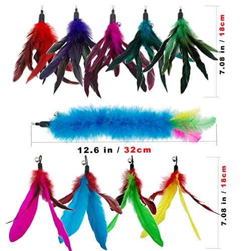 CATENESS Cat Feather Toys Replacement Cat Toy Wand Refills, 10 Pieces Cat Feathers Refill, Interactive Cat Wand Toy Replacement Feather for Indoor Cats