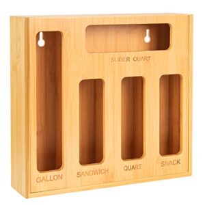 nikuy bag storage organizer for kitchen drawer, bamboo baggie organizer, compatible with ziploc, solimo, glad, hefty for gallon, quart, sandwich and snack variety size bag (1 box 5 slots)