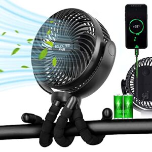 stroller fan, use as power bank, 66h 10000mah battery operated fan, personal portable fan, baby stroller fan, with flexible tripod clip on student bed desk bike crib treadmill camping (black)