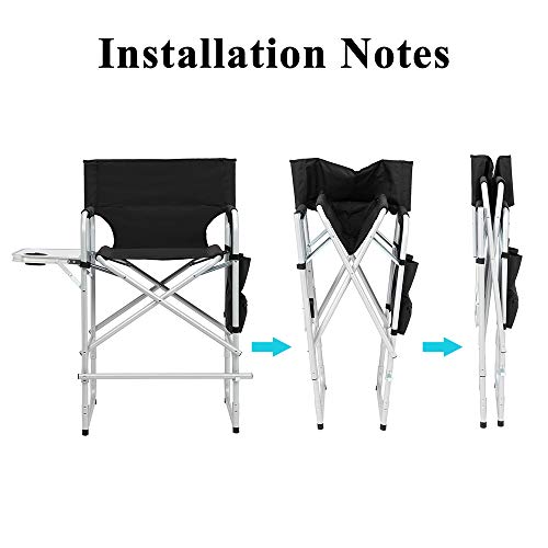 ZIXNEXKOO Tall Directors Chair, 41’’Portable Makeup Artist Chair Bar Height, Folding Directors Chair with Side Table, Cup Holder, Storage Bag and Footrest for Camping - Supports 400 lbs