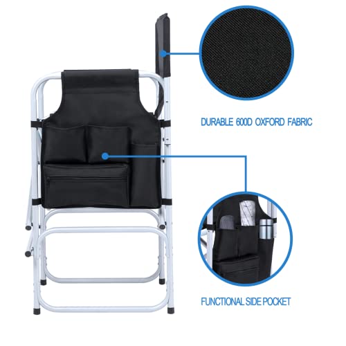 ZIXNEXKOO Tall Directors Chair, 41’’Portable Makeup Artist Chair Bar Height, Folding Directors Chair with Side Table, Cup Holder, Storage Bag and Footrest for Camping - Supports 400 lbs