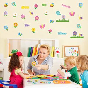 G1ngtar 64 Pcs When We Learn We Grow Bulletin Board Decoration Set Spring Summer Butterfly Bee Snail Flowers DIY Cardstock Paper Cutouts Wall Decals Teacher Supplies for Classroom School Kindergarten