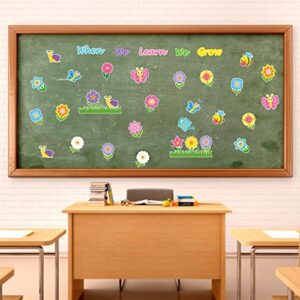 G1ngtar 64 Pcs When We Learn We Grow Bulletin Board Decoration Set Spring Summer Butterfly Bee Snail Flowers DIY Cardstock Paper Cutouts Wall Decals Teacher Supplies for Classroom School Kindergarten