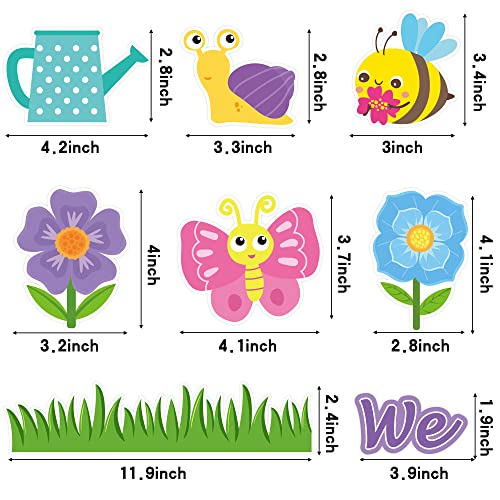 G1ngtar 64 Pcs When We Learn We Grow Bulletin Board Decoration Set Spring Summer Butterfly Bee Snail Flowers DIY Cardstock Paper Cutouts Wall Decals Teacher Supplies for Classroom School Kindergarten