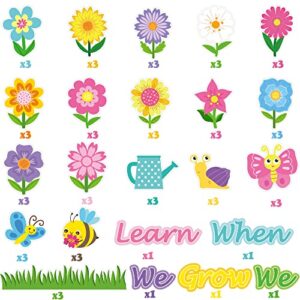 G1ngtar 64 Pcs When We Learn We Grow Bulletin Board Decoration Set Spring Summer Butterfly Bee Snail Flowers DIY Cardstock Paper Cutouts Wall Decals Teacher Supplies for Classroom School Kindergarten