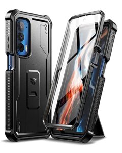 dexnor for motorola moto edge 2021 case | motorola edge 5g uw case, [built in screen protector and kickstand] heavy duty military grade protection shockproof protective cover for men women(black)