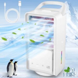 portable air conditioner, usb air conditioner 70° oscillation &7 color light, 3 wind speeds air conditioner portable for room office/tent/home/outdoor