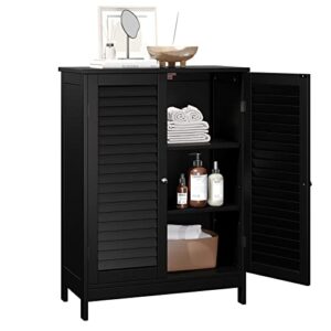 Reettic Bathroom Freestanding Storage Cabinet, Floor Storage Cabinet with 2 Doors, Bathroom Cabinet with Adjustable Shelf, 23.6" L x 11.8" W x 31.5" H, Black BMGZ301B