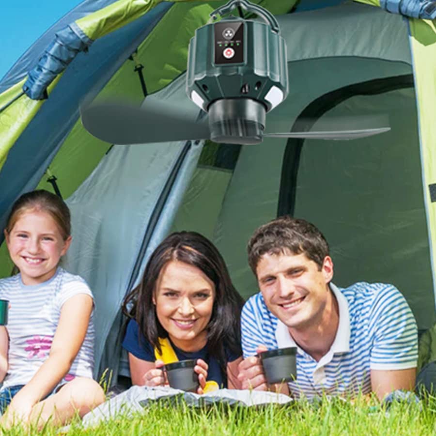 JHXZHAN 10400mAh tent fan light, canopy remote control ceiling fan, power bank, battery powered USB charging fan, suitable for fishing, outdoor, outing, camping, etc.