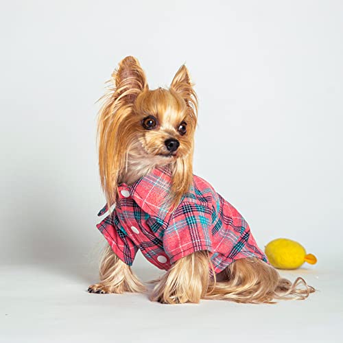 Loyalfurry Dog Shirts for Small Dogs, Dark-Pink Plaid Striped Pet Clothes,Cute Breathable Cotton Outfit Soft Casual Dog Outfit,Thanksgiving Christmas Costumes for Puppy Cats (Medium)