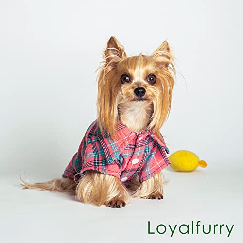 Loyalfurry Dog Shirts for Small Dogs, Dark-Pink Plaid Striped Pet Clothes,Cute Breathable Cotton Outfit Soft Casual Dog Outfit,Thanksgiving Christmas Costumes for Puppy Cats (Medium)