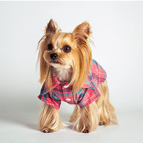 Loyalfurry Dog Shirts for Small Dogs, Dark-Pink Plaid Striped Pet Clothes,Cute Breathable Cotton Outfit Soft Casual Dog Outfit,Thanksgiving Christmas Costumes for Puppy Cats (Medium)