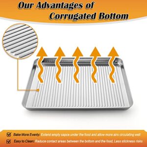 P&P CHEF 16 Inch Baking Sheets with Racks, Stainless Steel Baking Oven Pan Tray and Cooling Rack Set, Corrugated Bottom & Grid Rack, Healthy & Durable, Dishwasher Safe, 4 Pieces (2 Pans + 2 Racks)