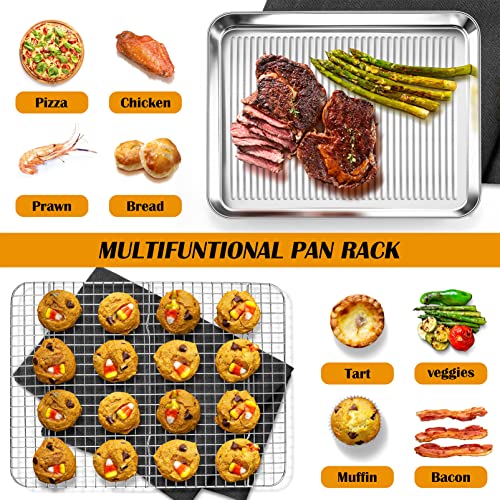 P&P CHEF 16 Inch Baking Sheets with Racks, Stainless Steel Baking Oven Pan Tray and Cooling Rack Set, Corrugated Bottom & Grid Rack, Healthy & Durable, Dishwasher Safe, 4 Pieces (2 Pans + 2 Racks)