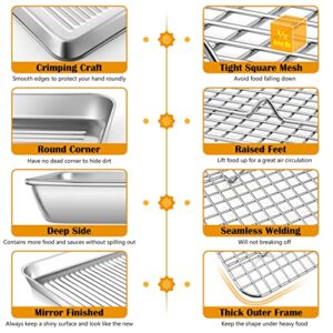 P&P CHEF 16 Inch Baking Sheets with Racks, Stainless Steel Baking Oven Pan Tray and Cooling Rack Set, Corrugated Bottom & Grid Rack, Healthy & Durable, Dishwasher Safe, 4 Pieces (2 Pans + 2 Racks)