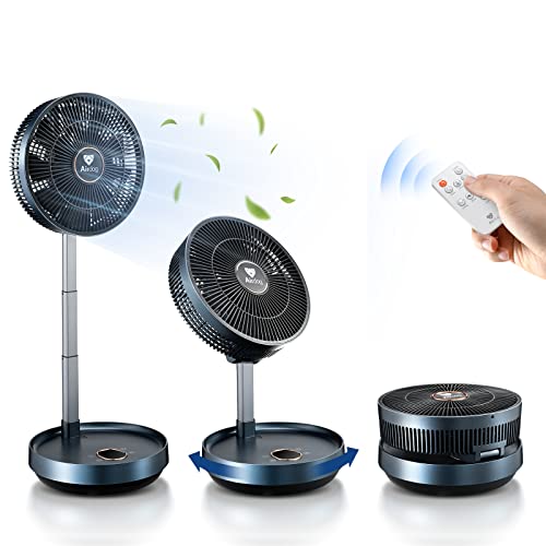 Airdog 12'' Foldable Fan, Quiet Oscillating Standing Fan with Temp Sensor and Remote, USB Rechargeable 8000mAh Battery, Timer, Adjustable Height, Portable Pedestal Fan for Bedroom Camping