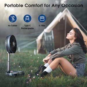 Airdog 12'' Foldable Fan, Quiet Oscillating Standing Fan with Temp Sensor and Remote, USB Rechargeable 8000mAh Battery, Timer, Adjustable Height, Portable Pedestal Fan for Bedroom Camping