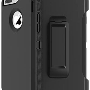 for iPhone 8 Plus Case, iPhone 7 Plus Case with Belt Clip Holster, 2 x Screen Protector, Heavy Duty Military Grade Shockproof Rugged Protective Cover for iPhone 8 Plus/7 Plus (Black)