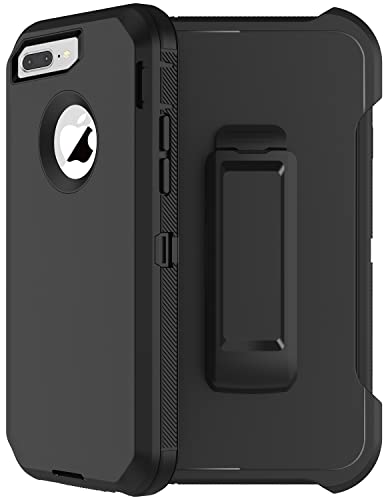 for iPhone 8 Plus Case, iPhone 7 Plus Case with Belt Clip Holster, 2 x Screen Protector, Heavy Duty Military Grade Shockproof Rugged Protective Cover for iPhone 8 Plus/7 Plus (Black)