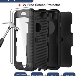 for iPhone 8 Plus Case, iPhone 7 Plus Case with Belt Clip Holster, 2 x Screen Protector, Heavy Duty Military Grade Shockproof Rugged Protective Cover for iPhone 8 Plus/7 Plus (Black)