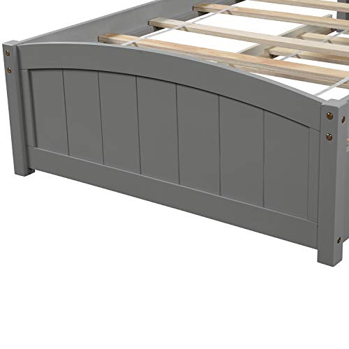 Merax Twin Size Solid Wood Platform Bed with Trundle, Wooden Slats Support, No Box Spring Needed, Easy Assembly, Gray