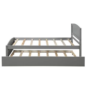 Merax Twin Size Solid Wood Platform Bed with Trundle, Wooden Slats Support, No Box Spring Needed, Easy Assembly, Gray