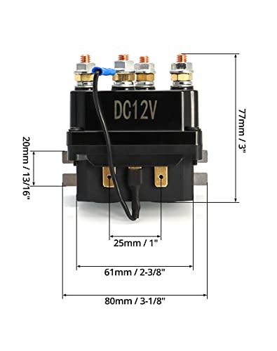 QWORK Solenoid Relay, 12V 250A Winch Relay Solenoid Replacement Contactor for 3000-5000lbs ATV UT Winch Control, 2 Pack