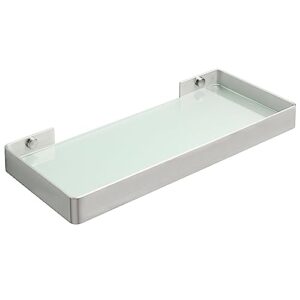 alise glass shelf bathroom shelves wall mount,floating shelves for bathroom,12 inch rectangular tempered 1 tier glass holder rack storage organizer,brushed nickel gdl3300-ls