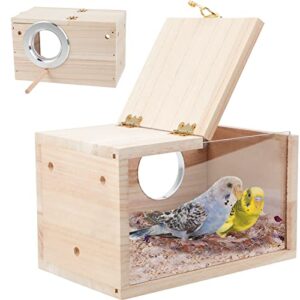 gindoor parakeet nesting box transparent bird house for cage natural wood breeding box for parrot parakeet cockatiel lovebirds budgie conure and other small birds