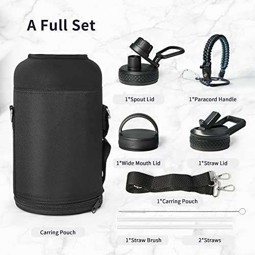 Trebo One Gallon Water Bottle Insulated with Paracord Handle,128oz Stainless Steel Sports Large Jug,Food-grade Double Wall Vacuum with Straw Spout Handle Lids, Leakproof Keep Cold & Hot, Indigo Black