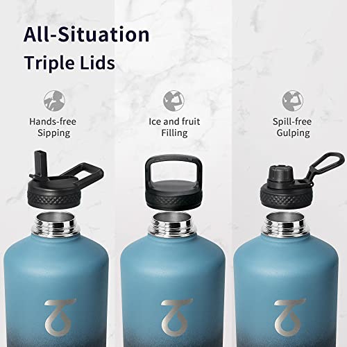 Trebo One Gallon Water Bottle Insulated with Paracord Handle,128oz Stainless Steel Sports Large Jug,Food-grade Double Wall Vacuum with Straw Spout Handle Lids, Leakproof Keep Cold & Hot, Indigo Black