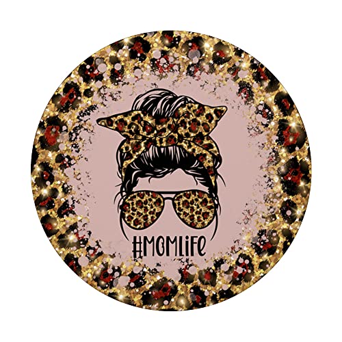 Classy Mom Life with Messy Bun Leopard Bandana in Rose Pink PopSockets Swappable PopGrip