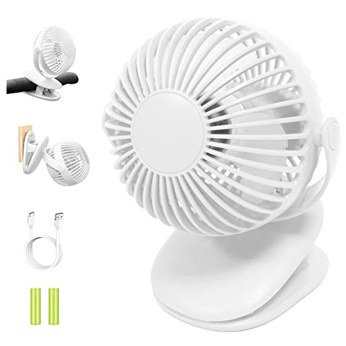 1200mAh USB Rechargeable Clip On Baby Stroller Fan 5 Inch Small Cute Round Office Clip Fan Desk&Hanging Fan Bed Office Fan With 720 Degree Rotation 3 Levels Speed Type-c USB Rechargeable 7-Hours Continuous Usage White With Using Instructions