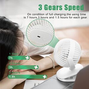 1200mAh USB Rechargeable Clip On Baby Stroller Fan 5 Inch Small Cute Round Office Clip Fan Desk&Hanging Fan Bed Office Fan With 720 Degree Rotation 3 Levels Speed Type-c USB Rechargeable 7-Hours Continuous Usage White With Using Instructions