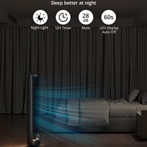 PARIS RHÔNE 42 Inch Tower Fan, 90° Oscillating Fan with DC Motor, 28dB 12 Speeds, 4 Modes, Night Light, 12H Timer, Quiet Cooling Bladeless Fan with Remote for Bedroom Living Room & Office