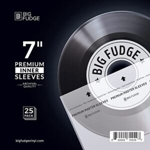 big fudge premium master vinyl record sleeves - 25x record inner vinyl sleeves for 7" vinyl record storage. clear 3-layer lp sleeves with anti-static rice paper. acid free, archival album sleeves