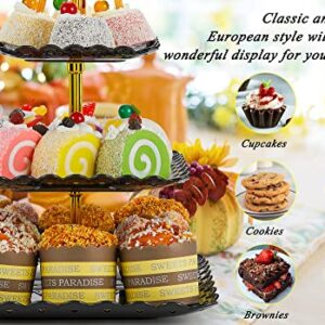 Dessert Table Display Set, Cupcake Stand, Yuugitil Black Gold 3 Tier Serving Tray, Classic Square Cupcake Holder Perfect for Wedding/Engagement Party/Birthday/Baby Shower/Graduation Decorations