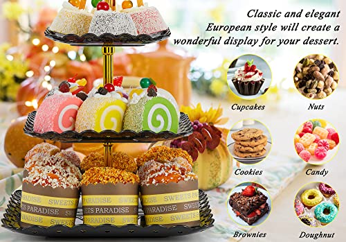 Dessert Table Display Set, Cupcake Stand, Yuugitil Black Gold 3 Tier Serving Tray, Classic Square Cupcake Holder Perfect for Wedding/Engagement Party/Birthday/Baby Shower/Graduation Decorations