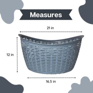 Elly décor Rattan 7.9 gallons Oval Plastic Laundry Basket, Laundry Basket with Cutout Handles, Washing Bin, Dirty Clothes Storage, Bathroom, Bedroom, Closet, 30 lts Blue