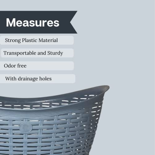 Elly décor Rattan 7.9 gallons Oval Plastic Laundry Basket, Laundry Basket with Cutout Handles, Washing Bin, Dirty Clothes Storage, Bathroom, Bedroom, Closet, 30 lts Blue