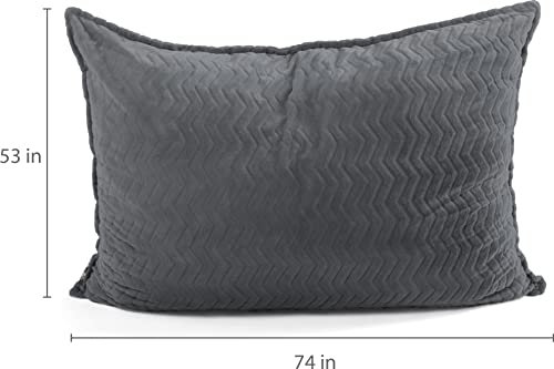 Lounge & Co. Jumbo Crash Pillow Foam Filled Plush Lounger with Chevron Faux Fur Microfiber Cover, Machine Washable, 74'' L x 53'' W x 12" H, Grey