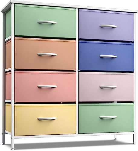 Sorbus Kids Dresser with 8 Drawers - Furniture Storage Chest Tower Unit for Bedroom, Hallway, Closet, Office Organization - Steel Frame, Wood Top, Tie-dye Fabric Bins (Pastel 2)