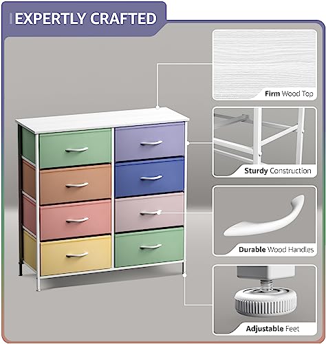 Sorbus Kids Dresser with 8 Drawers - Furniture Storage Chest Tower Unit for Bedroom, Hallway, Closet, Office Organization - Steel Frame, Wood Top, Tie-dye Fabric Bins (Pastel 2)