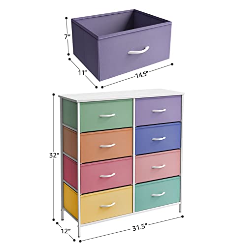 Sorbus Kids Dresser with 8 Drawers - Furniture Storage Chest Tower Unit for Bedroom, Hallway, Closet, Office Organization - Steel Frame, Wood Top, Tie-dye Fabric Bins (Pastel 2)